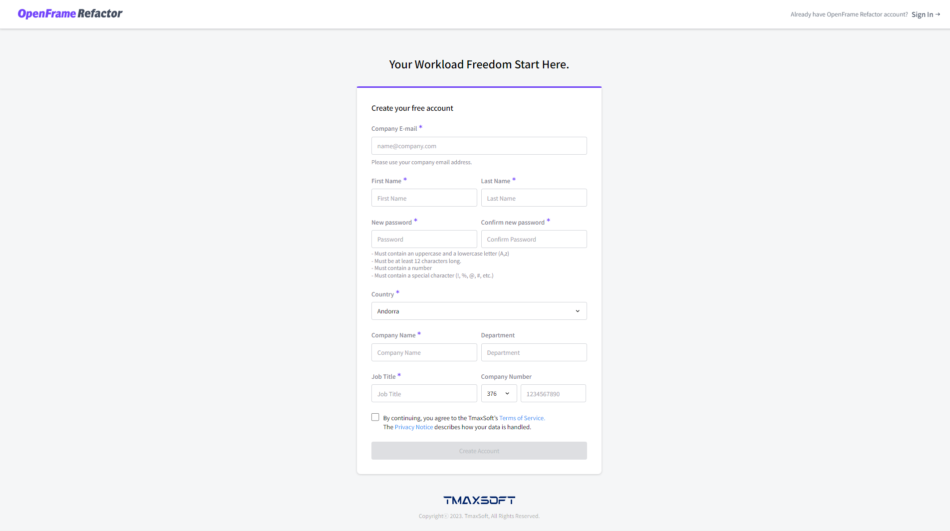 Create Account | Documentation